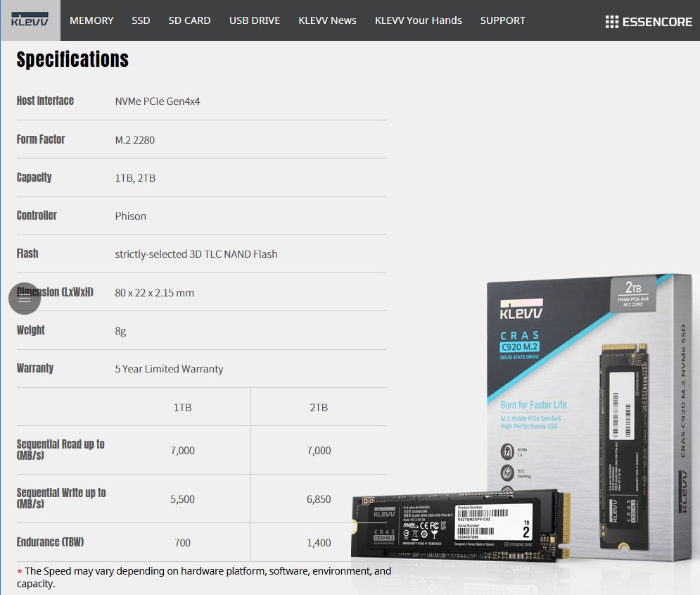 KLEVV CRAS C920 C930 NVMe PCIe Gen4x4 M.2 SSD - 固態硬碟 - 儲存燒錄 - 電腦領域 ...